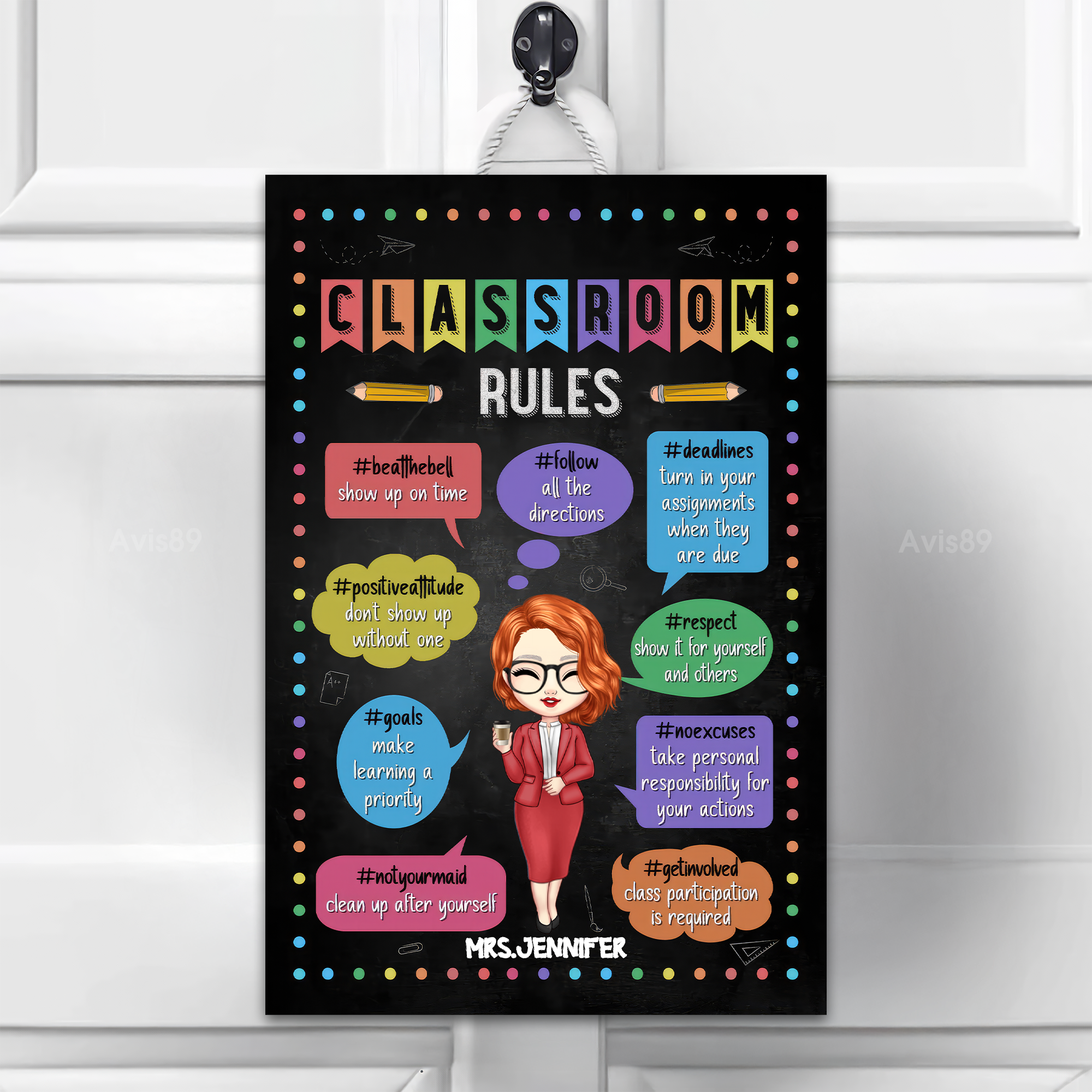 Classroom Rules Optimistic Hashtag - Personalized Door Wood Sign - Gif ...