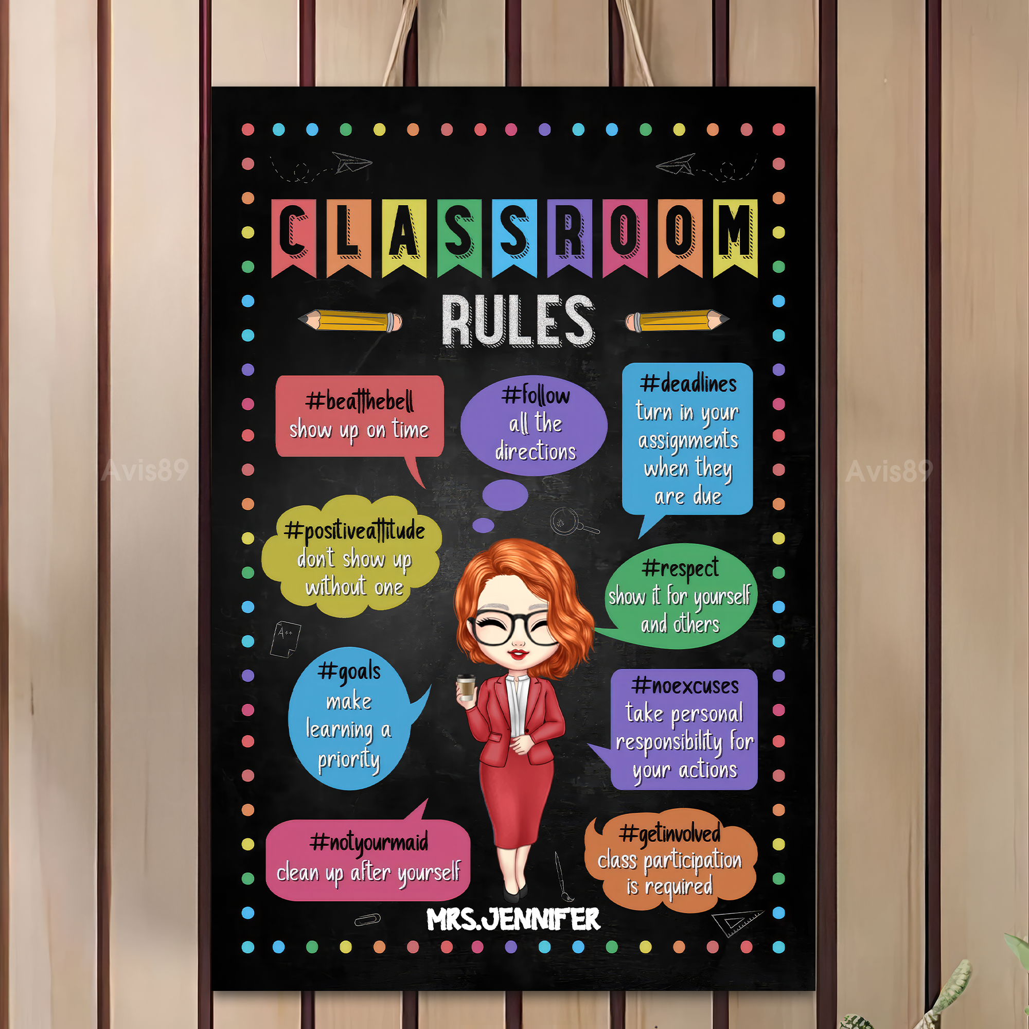 Classroom Rules Optimistic Hashtag - Personalized Door Wood Sign - Gif ...